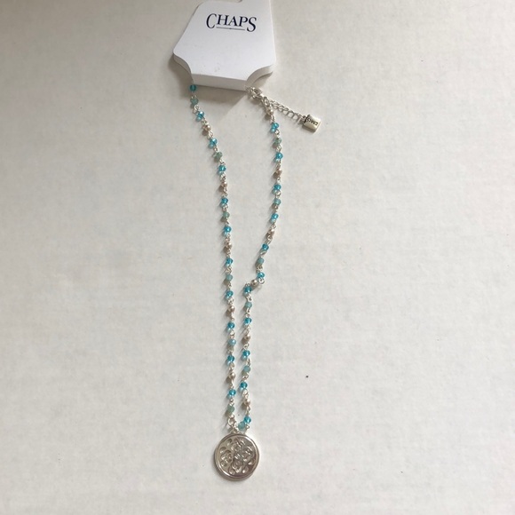 Chaps | Jewelry | Chaps Silver And Blue Crystal Beaded Pendant | Poshmark